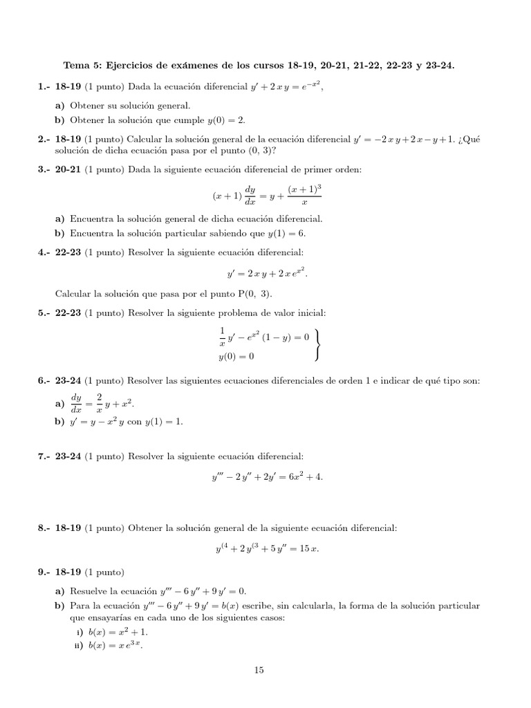 Ejercicios Examenes Tema5 | PDF | Ecuaciones | Ecuaciones diferenciales