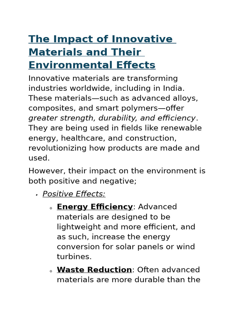 Innovative Materials and Environmental Impact | PDF | Recycling ...