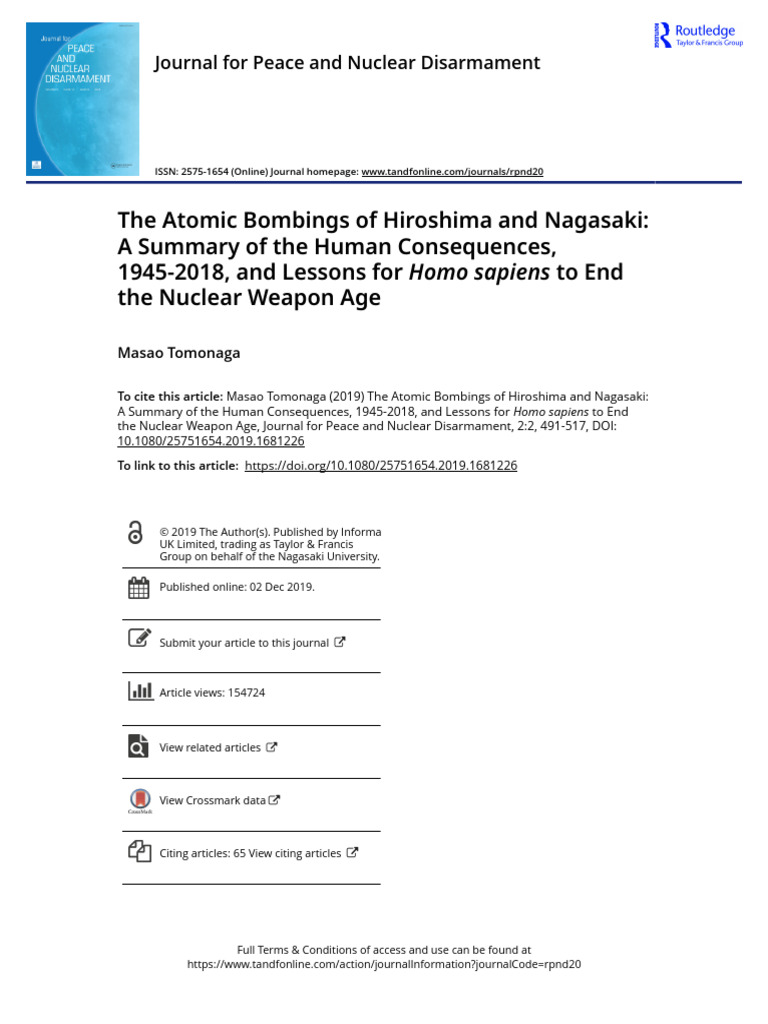 The Atomic Bombings of Hiroshima and Nagasaki A Summary of The Human ...