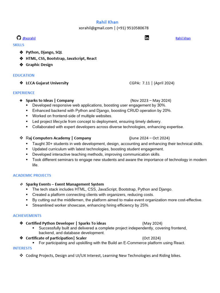 Rahil's resume1 | PDF