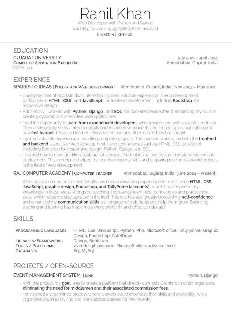 Web Developer Resume: Python & Django | PDF | Web Development ...