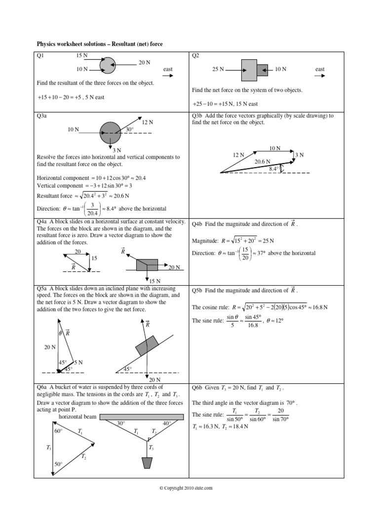 physics-worksheet-solutions-resultant-_net_-force | PDF | Force | Euclidean Vector