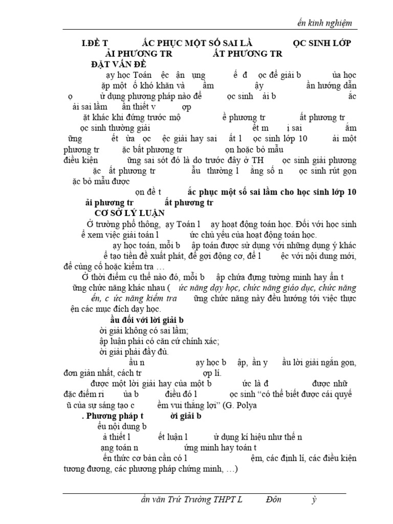 SKKN Khac Phuc Mot So Sai Lam Cho Hoc Sinh Lop 10 Khi Giai Phuong Trinh Va Bat Phuong Trinh | PDF