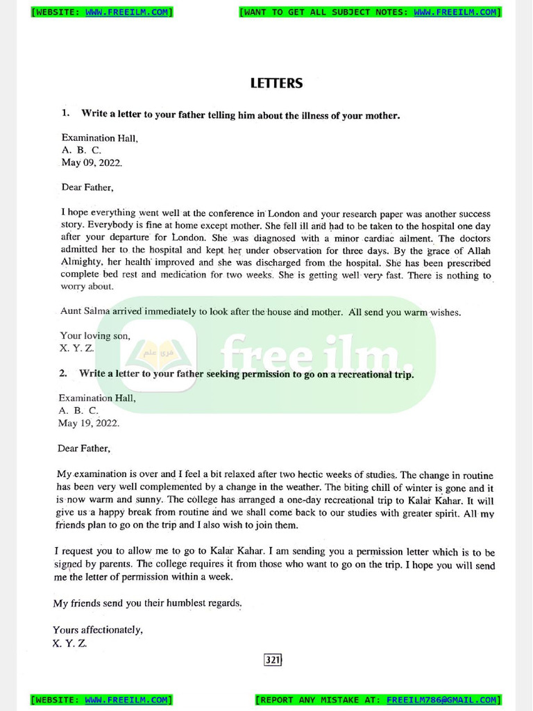 11th English Letters | PDF