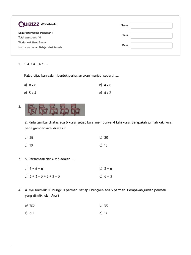 Soal Perkalian Kelas 3 SD | PDF