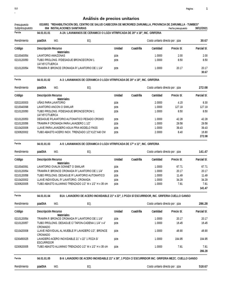 APUS de Instalaciones Sanitarias | PDF | Tubería (transporte de fluidos) | Baño