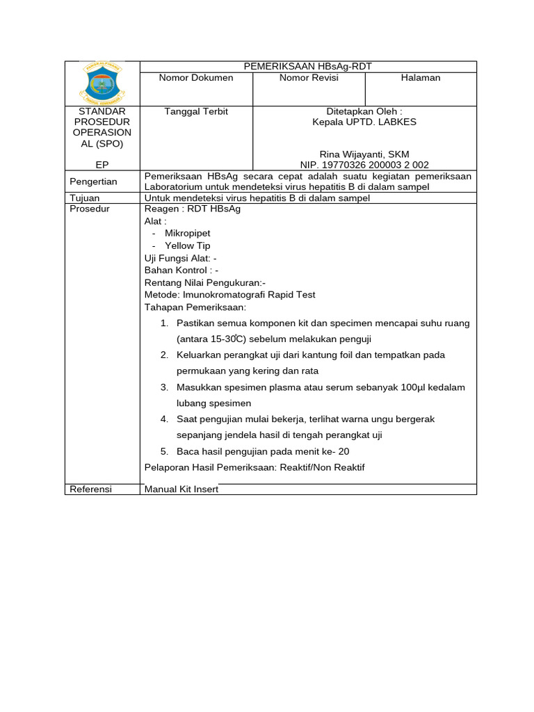 PK Pemeriksaan HBsAg-RDT | PDF