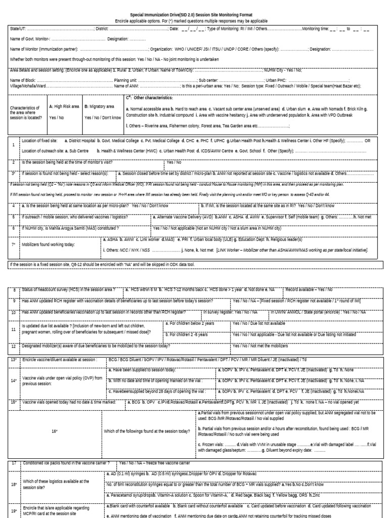 Immunization Session Monitoring Format | PDF | Injection (Medicine ...