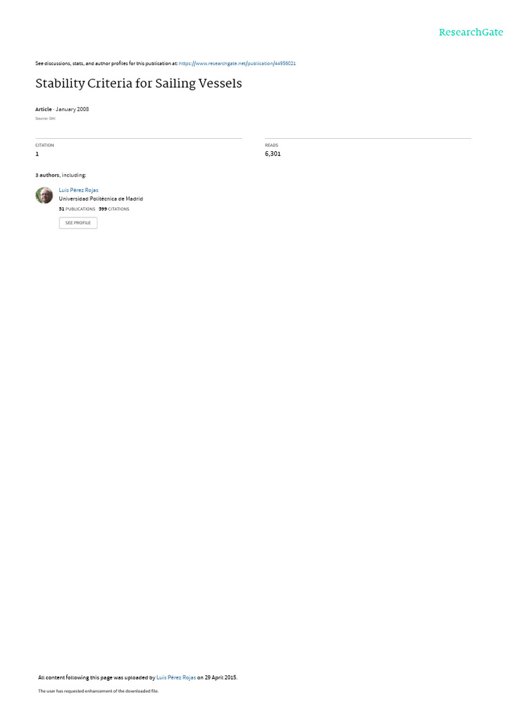 Stability Criteria For Sailing Vessels | PDF