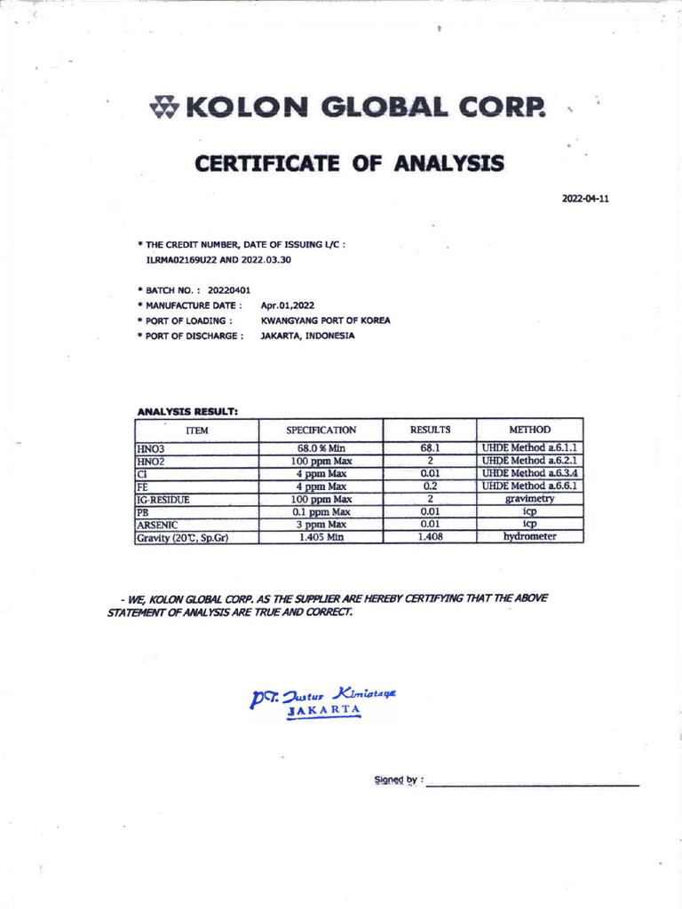Coa Nitric Acid | PDF