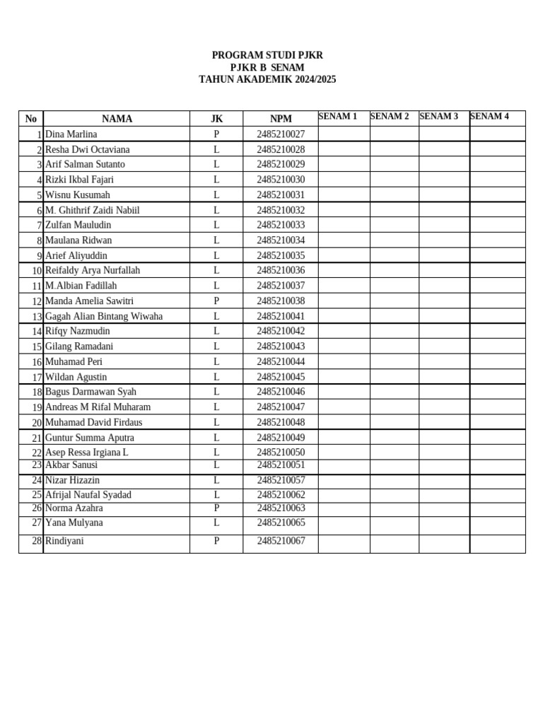 Absen Nilai Senam | PDF
