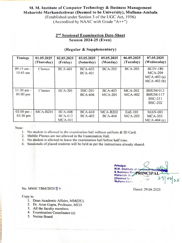 2nd Sessional Date-Sheet | PDF