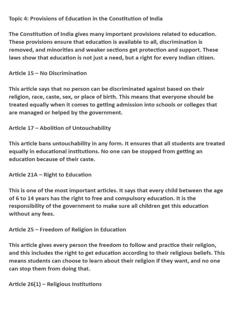 Education Provisions in India's Constitution | PDF | Knowledge ...