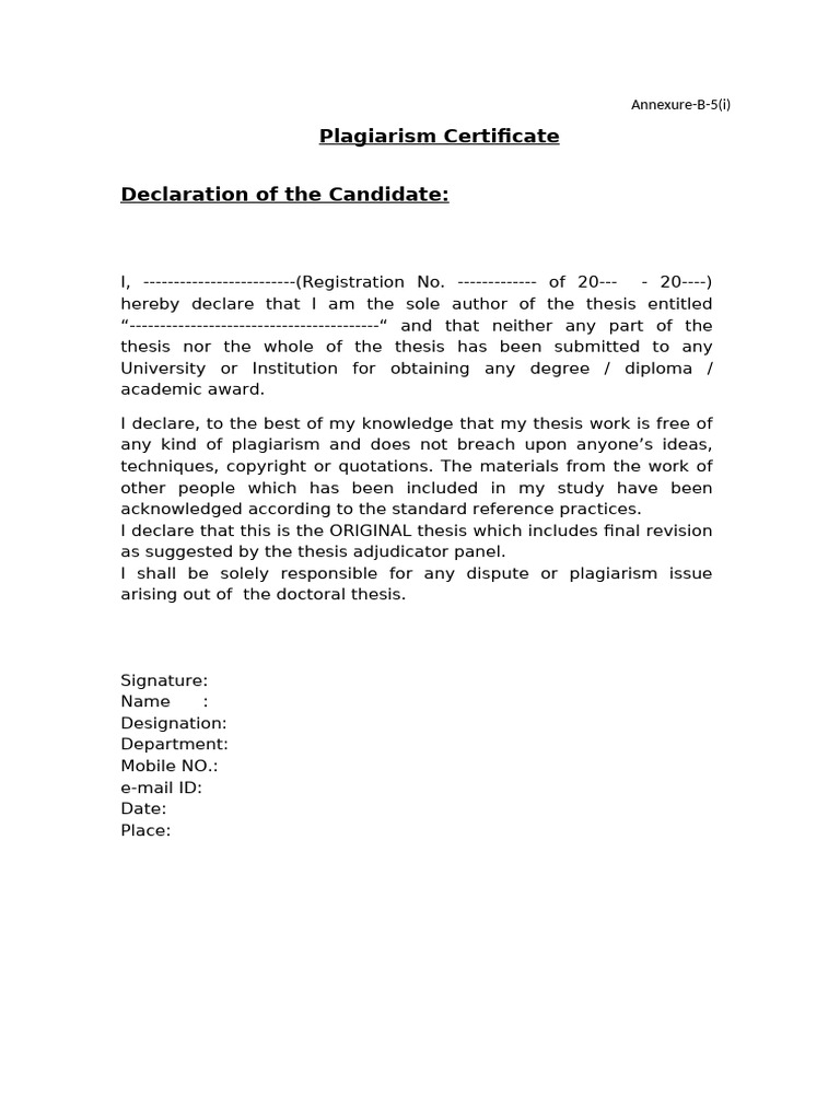 Plagiarism-Certificate Edited | PDF | Thesis | Doctor Of Philosophy