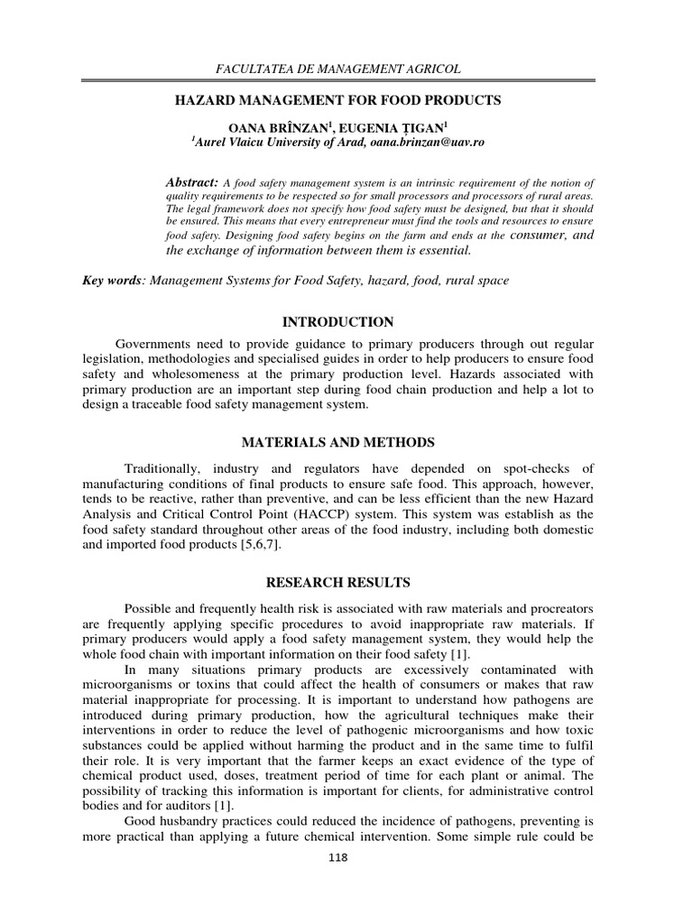 Food Safety Hazard Management Guide | PDF | Food Safety | Hazards