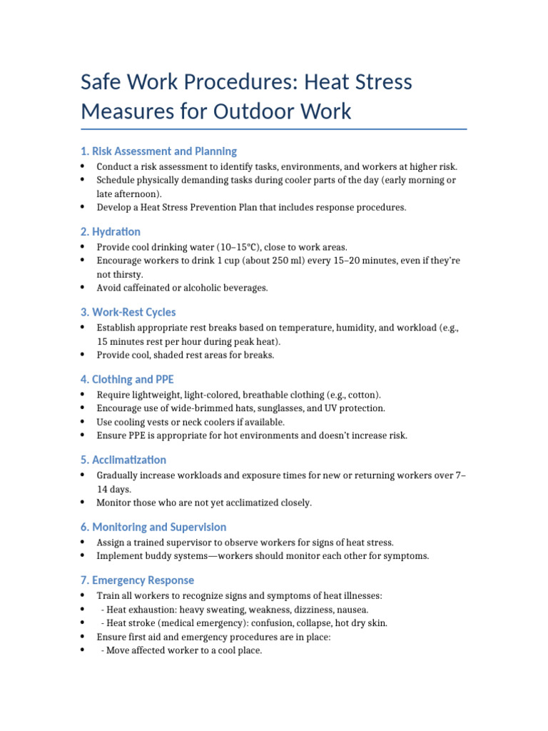 Heat Stress Safe Work Procedures | PDF | Occupational Safety And Health