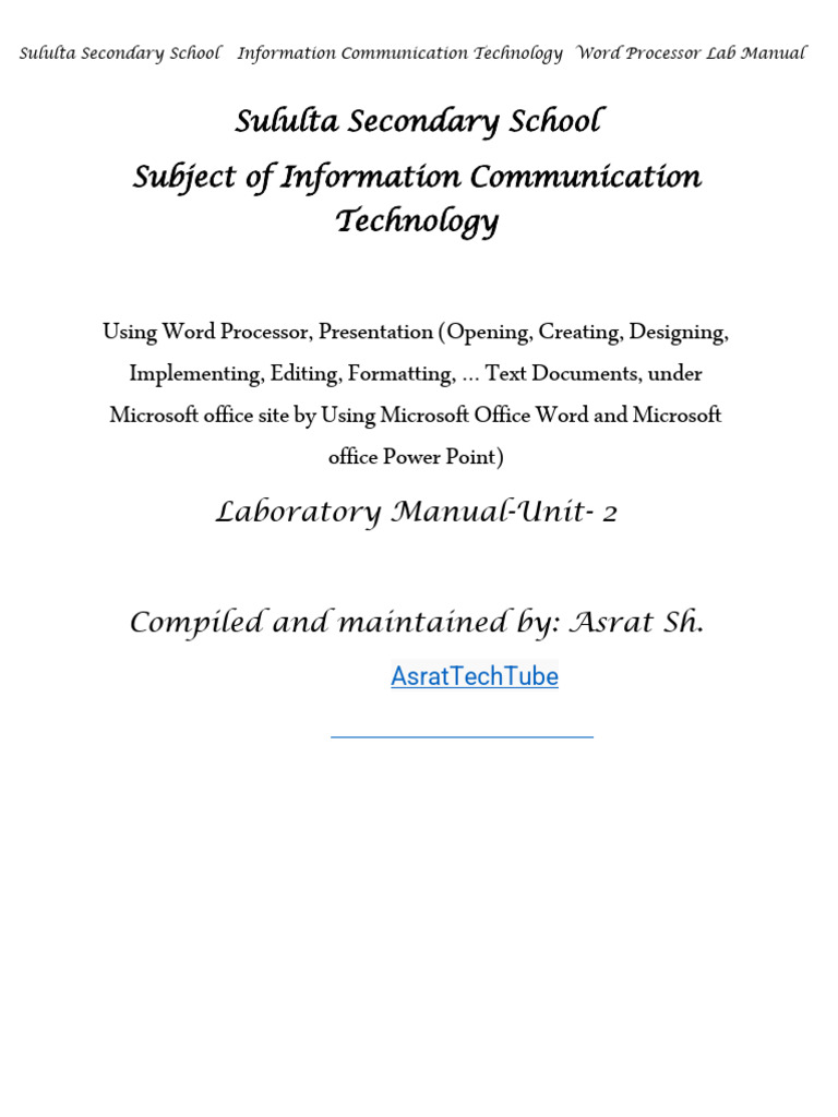 Ssps ICT Labmanual by A.Sh | PDF | Window (Computing) | Microsoft Word