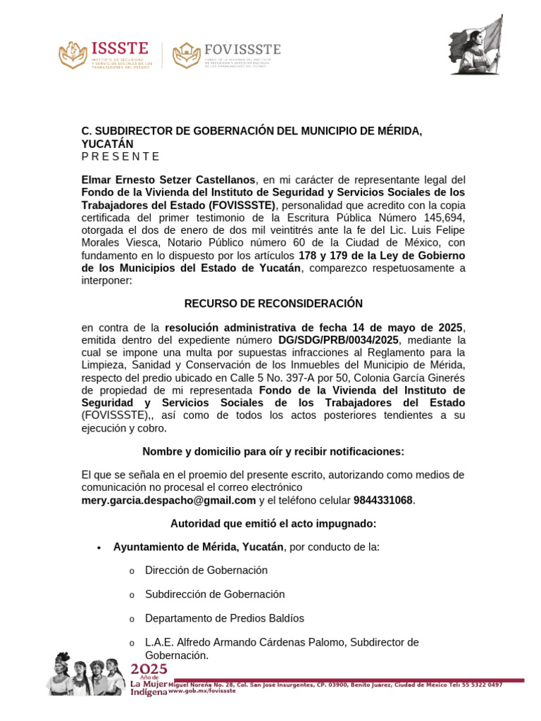 RECURSO DE RECONSIDERACIÓN ISSSTE | PDF | Multa (pena) | Violación