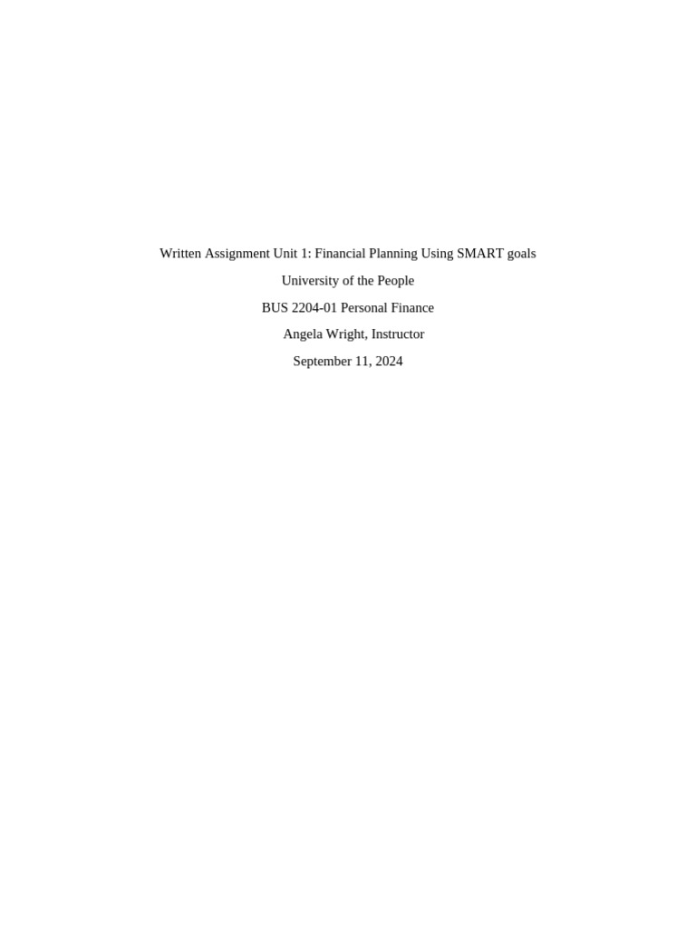 WA Unit 1 Financial Planning Using SMART Goals | PDF | Goal | Loans