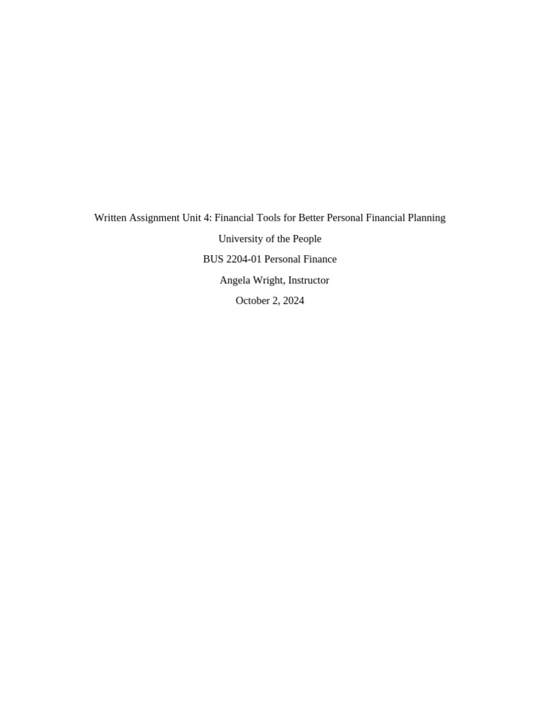 WA Unit 4 Financial Tools For Better Personal Financial Planning | PDF ...