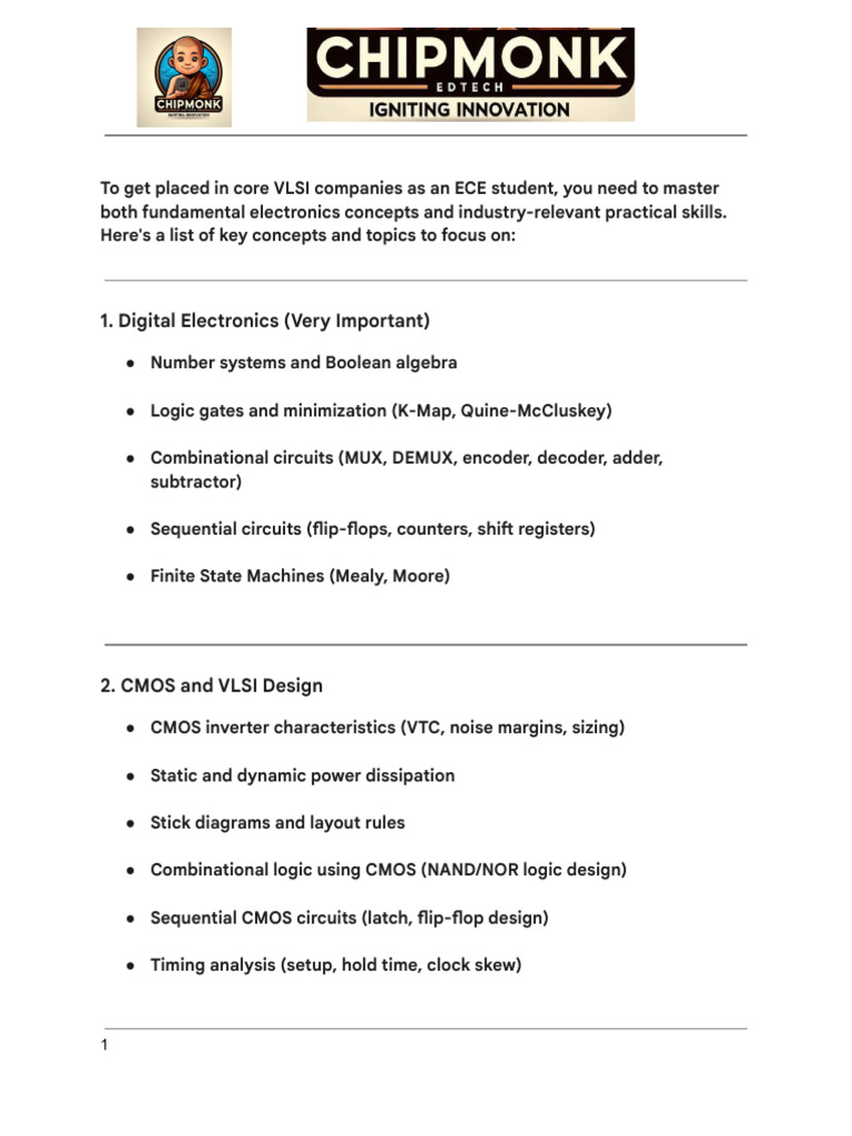 Chipmonk - VLSI Core Placement Checklist For ECE Students | PDF | Logic ...