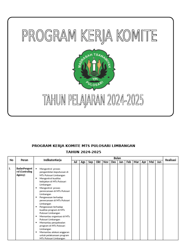 Program Kerja Komite MTS Pulosari Limbangan 20242005 | PDF