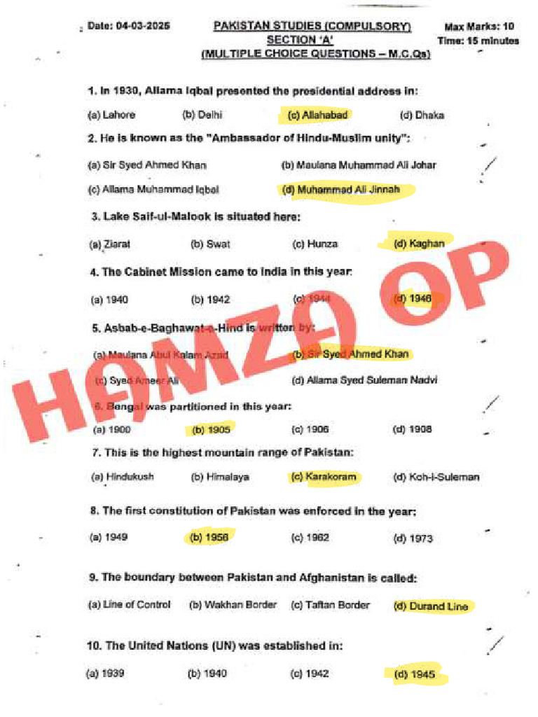 Xii PST All CLG Prelium Solved Mcqs | PDF