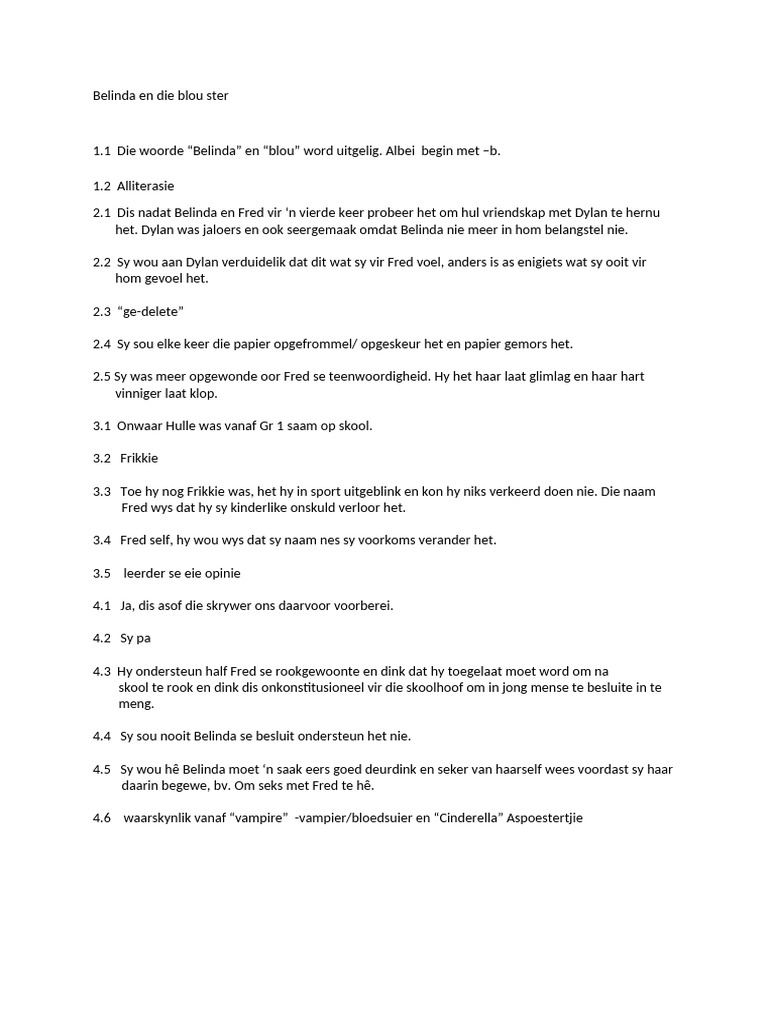 Kortverhaal Belinda en Die Blou Ster Memo | PDF