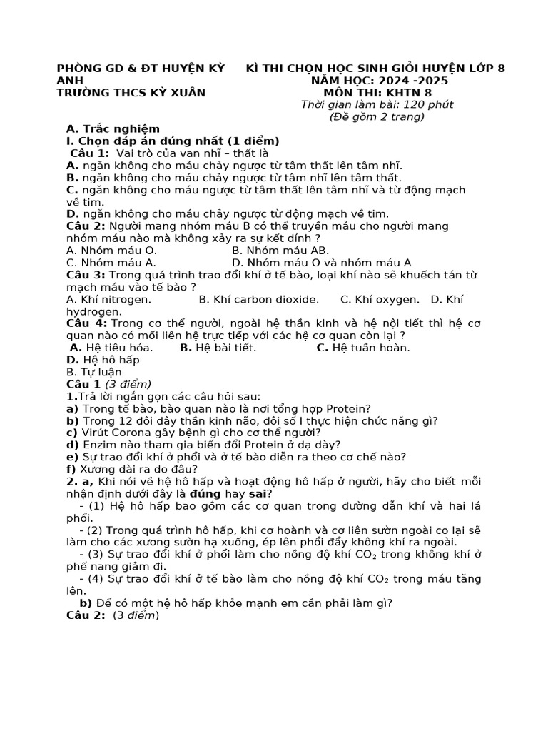 ĐỀ KHTN. SINH. KỲ XUÂN 2024 2025 | PDF