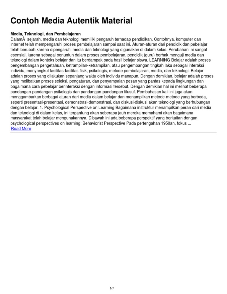 Contoh Media Autentik dalam Pembelajaran | PDF