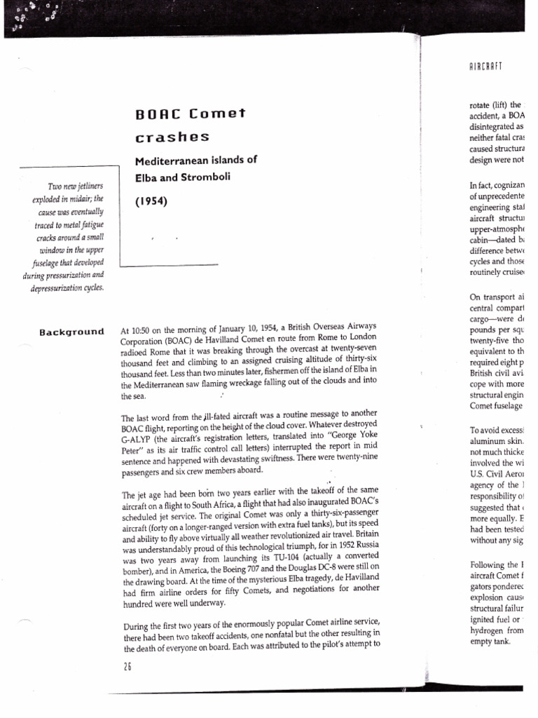 BOAC Comet Crashes - Mediterranean Islands of Elba and Stromboli (1954 ...