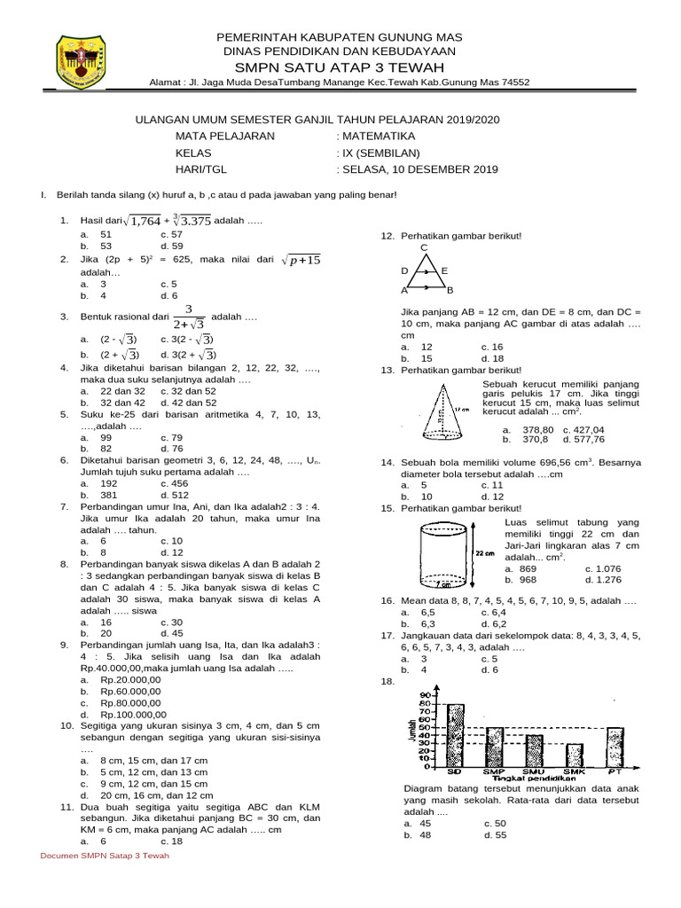 Matematika Kelas 9 | PDF
