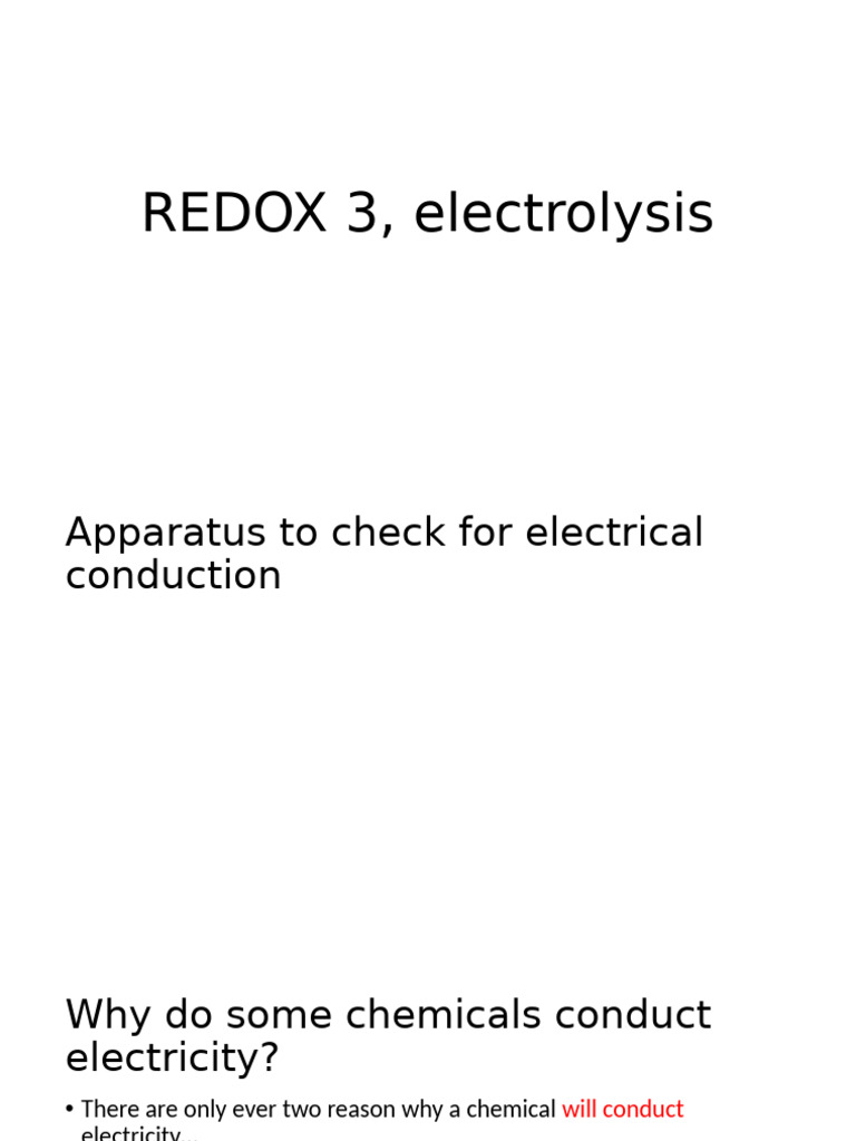 F. Redox 3 Electrolysis | PDF | Ion | Redox