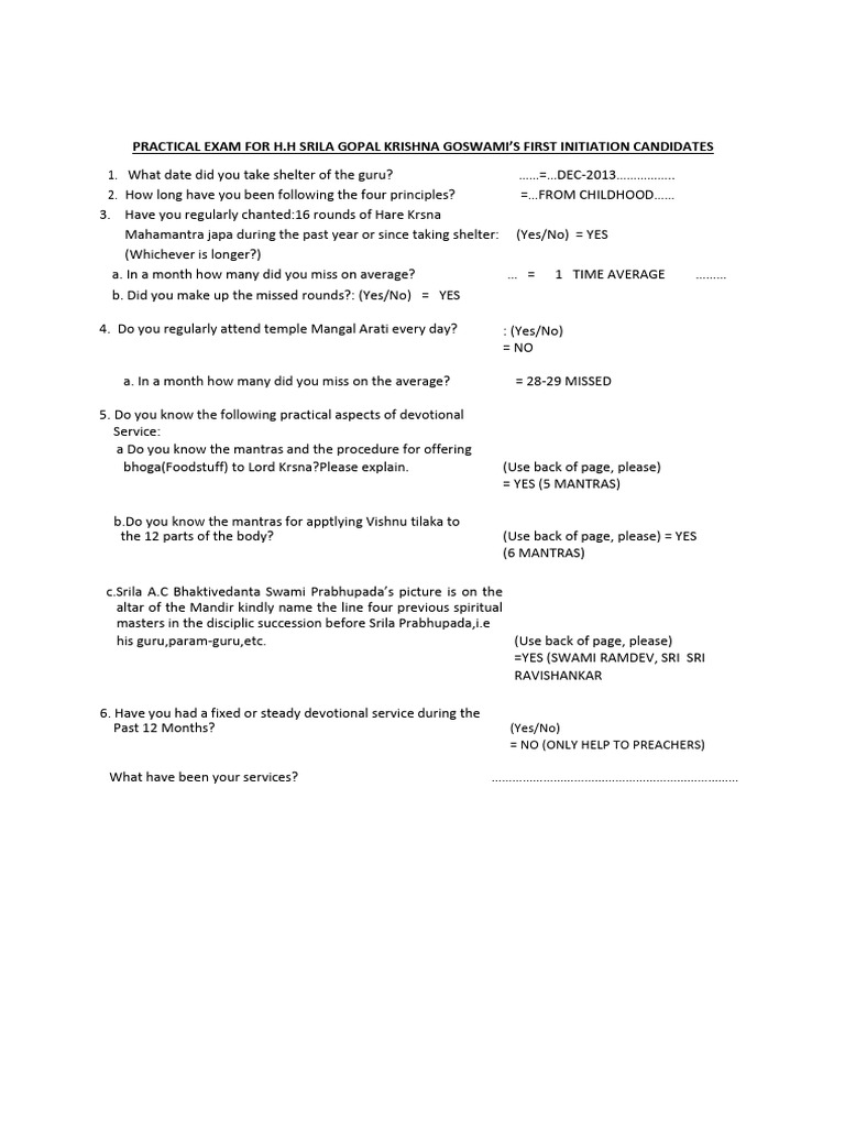 Iniciation Practical Exam | PDF | Krishna | Hinduism