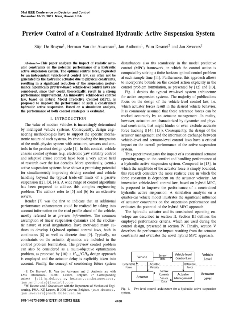 Preview Control of A Constrained Hydraulic Active Suspension System ...