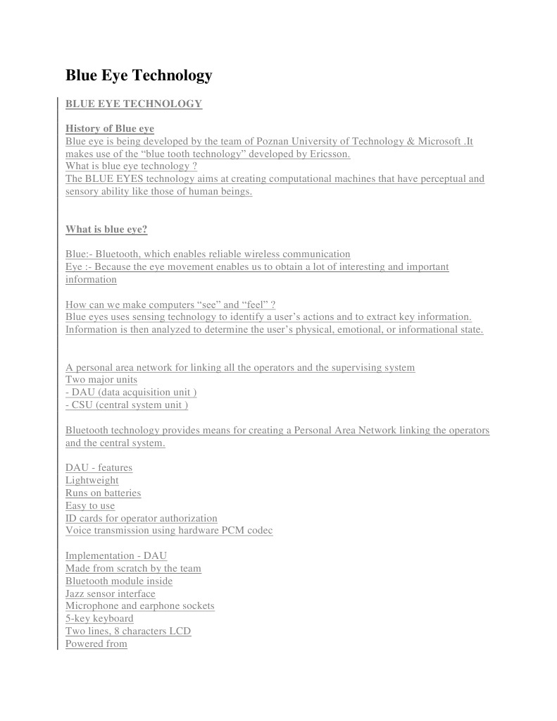 Blue Eye Technology History of Blue Eye | PDF