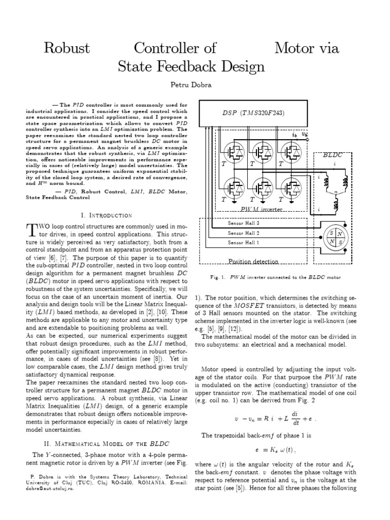 Robust PID Controller of BLDC Motor via | PDF | Electric Motor | Electrical Engineering