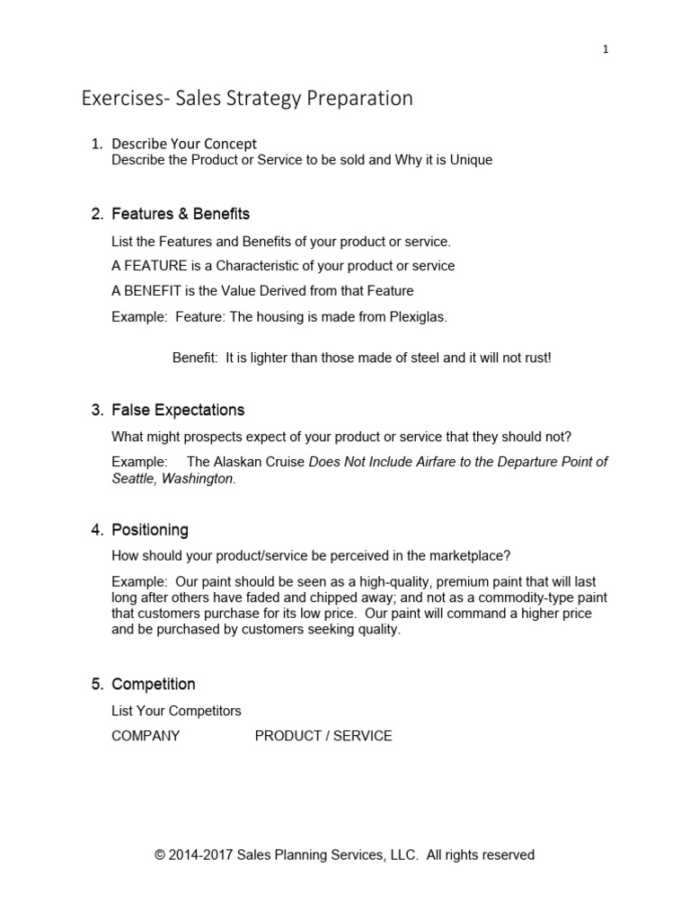 Exercises-Sales Strategy Preparation | PDF | Marketing | Human ...
