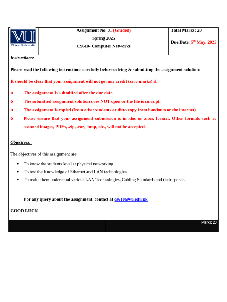 Spring 2025 - CS610 - 1 - BC220200608 | PDF | Ethernet | Computer Network