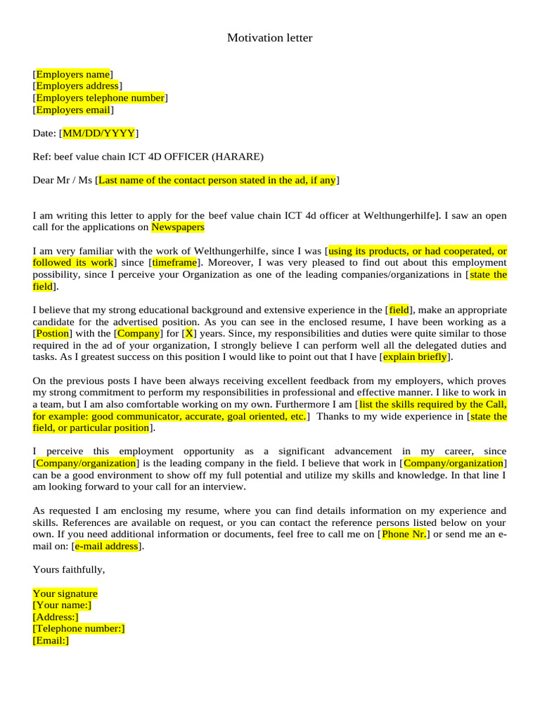 Job_Motivation_ Letter_Template | PDF | Résumé | Communication