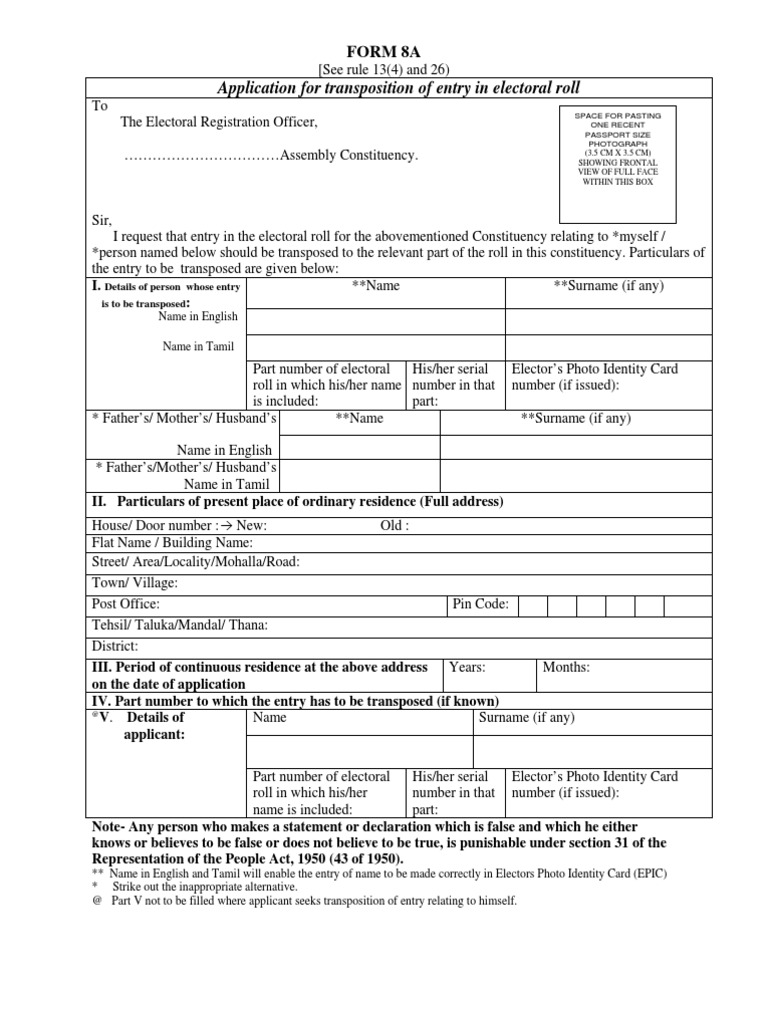Form A | PDF | Voter Registration | Identity Document