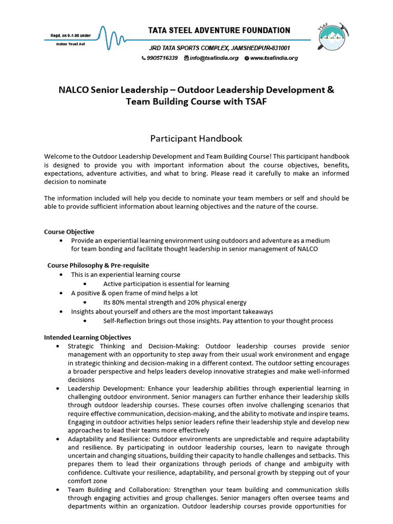 Participant Handbook_NALCO_June 2025_R1 | PDF | Team Building | Leadership