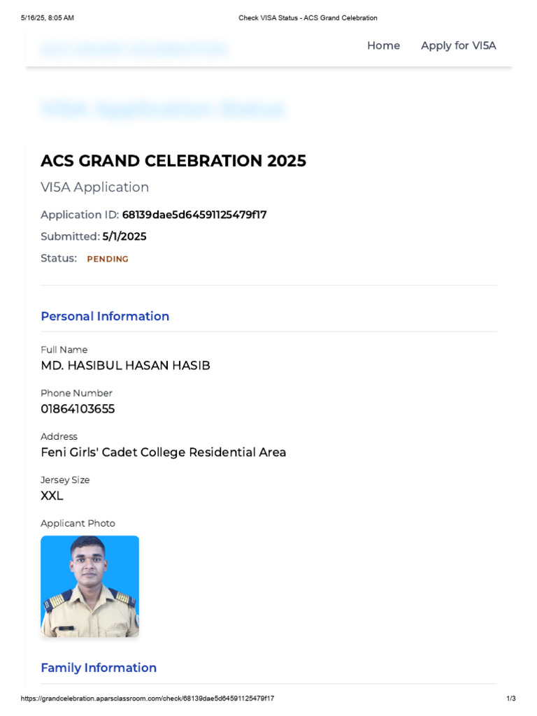 Check VISA Status - ACS Grand Celebration | PDF