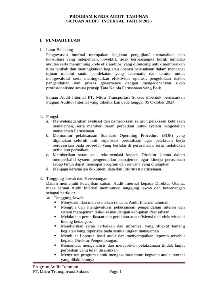 Program Kerja Audit Tahunan Satuan Audit | PDF
