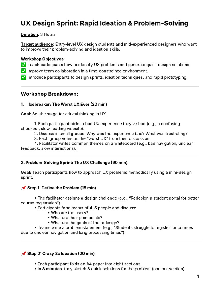 UX Design Sprint - Rapid Ideation & Problem-Solving | PDF | Collaboration | Learning