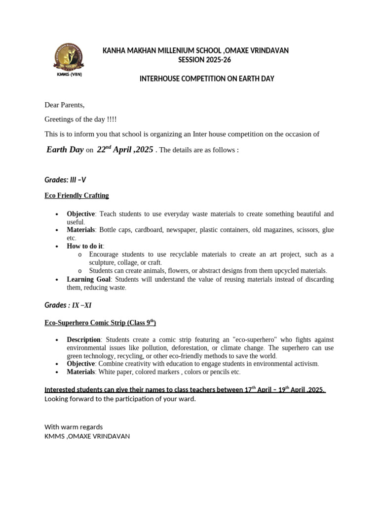 Circular Interhouse Competiton Earth Day | PDF