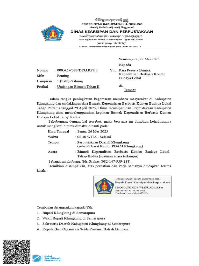 Surat undangan bimtek kepenulisan tahap 2 | PDF