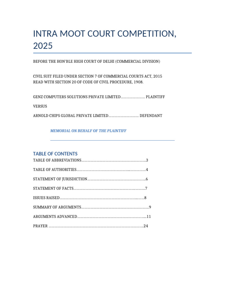 Plaintiff Memorial TC10 Format | PDF