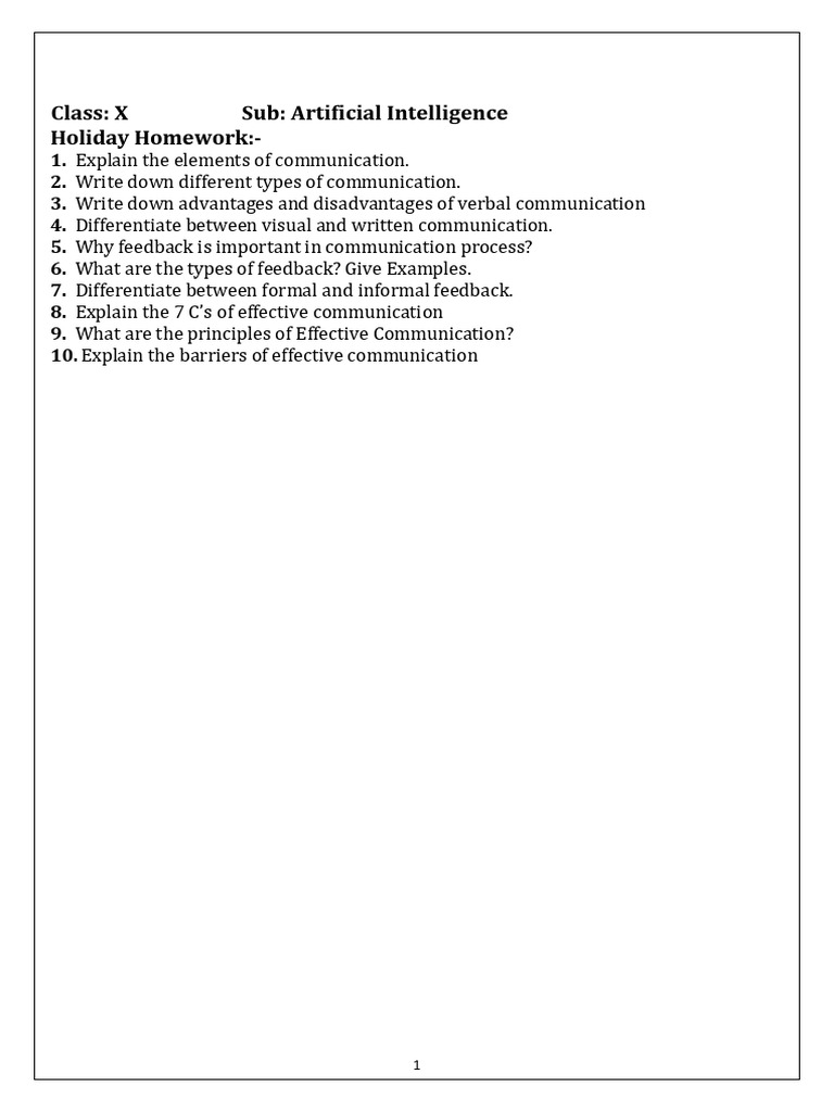 AI Holoday Homework Class 10 | PDF