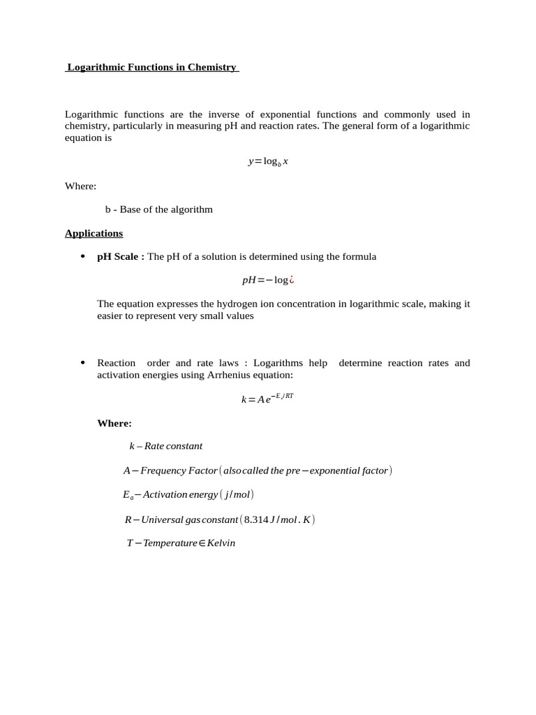 Logarithmic Functions in Chemistry | PDF